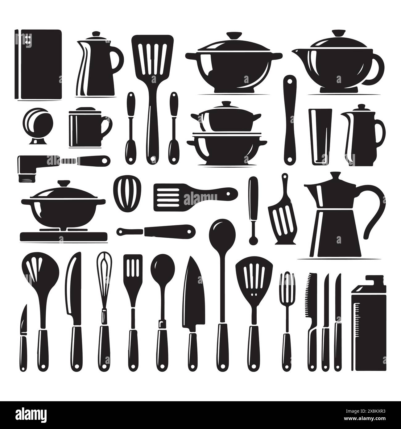 Silhouette set of kitchen tools. Vector isolated illustration Stock ...
