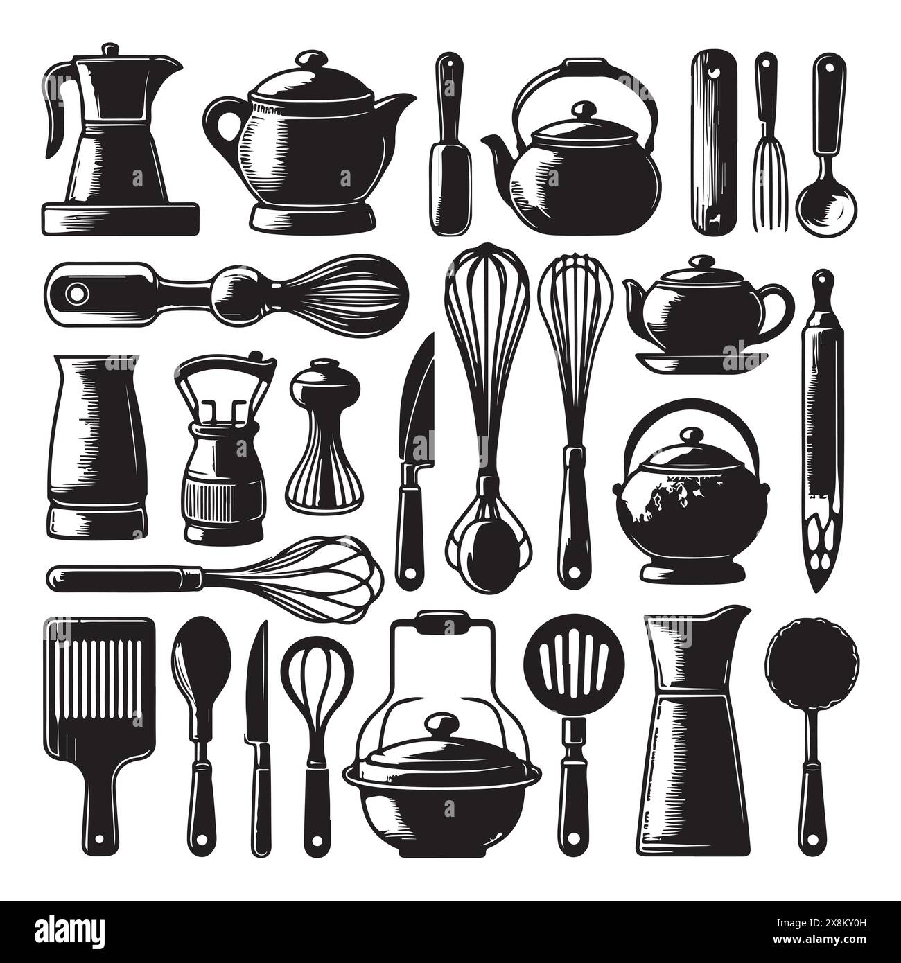 Kitchen Utensil Silhouette Kitchen Utensils Silhouette Vector Art,