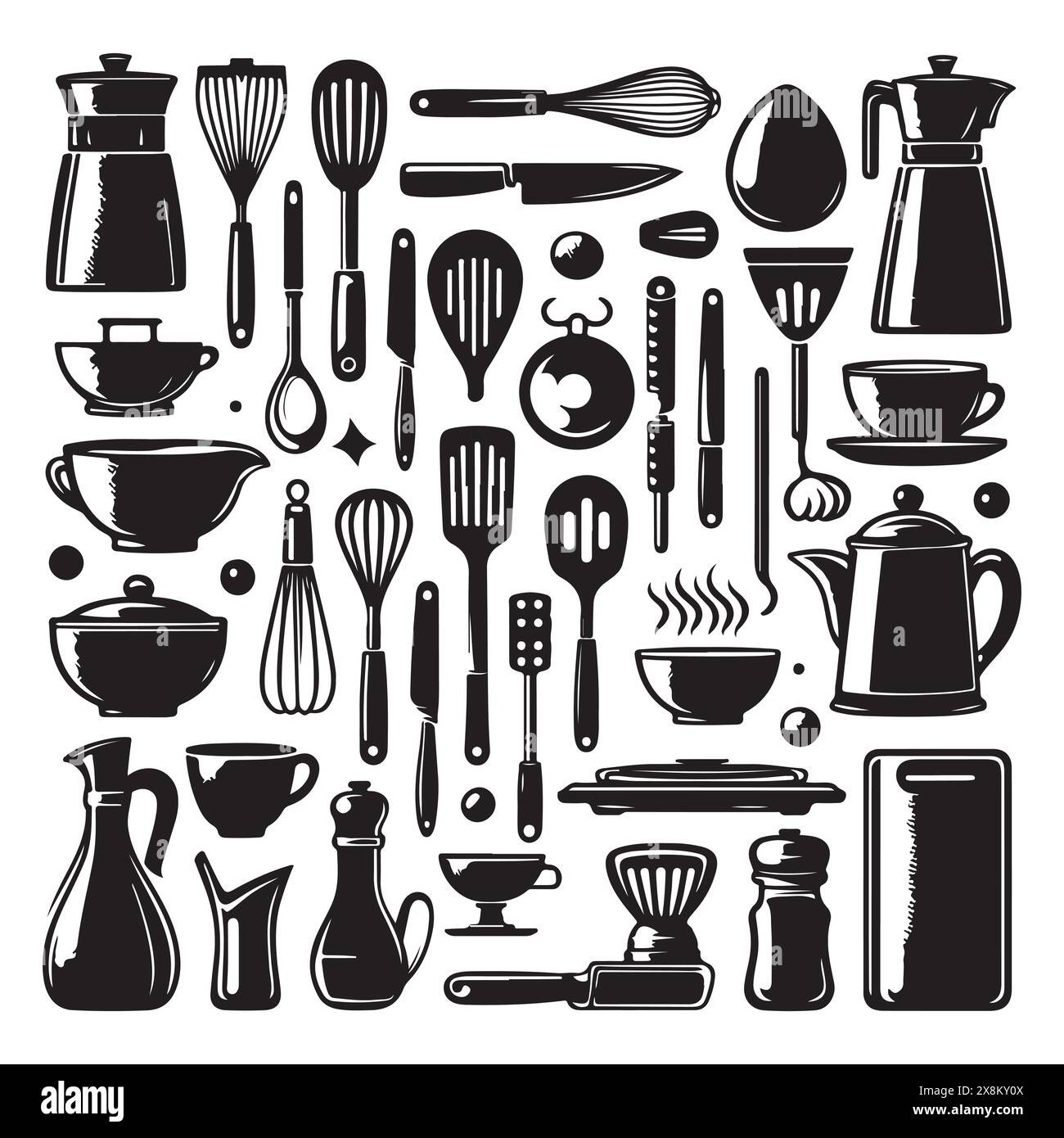 Silhouette set of kitchen tools. Vector isolated illustration Stock ...