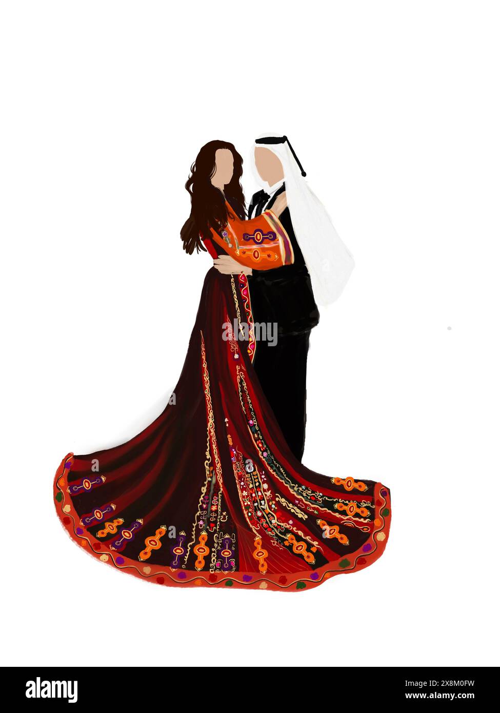 Illustration of a Palestinian couple in their folk attire Stock Photo ...