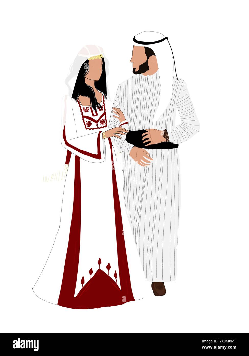 Illustration of a Palestinian couple in their folk attire Stock Photo ...