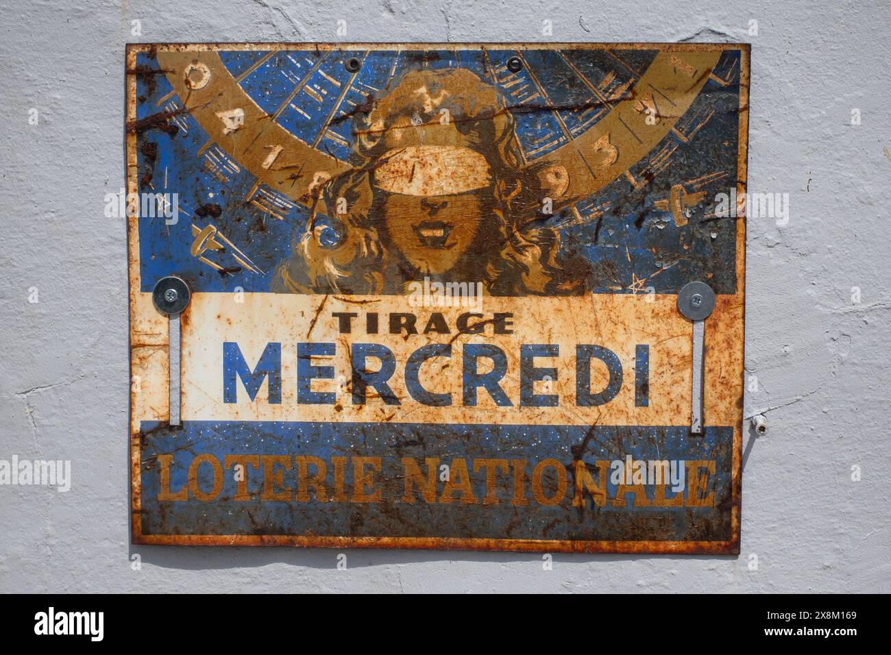 Vintage French metal advertising sign. Tirage Mercredi. Colourful ...