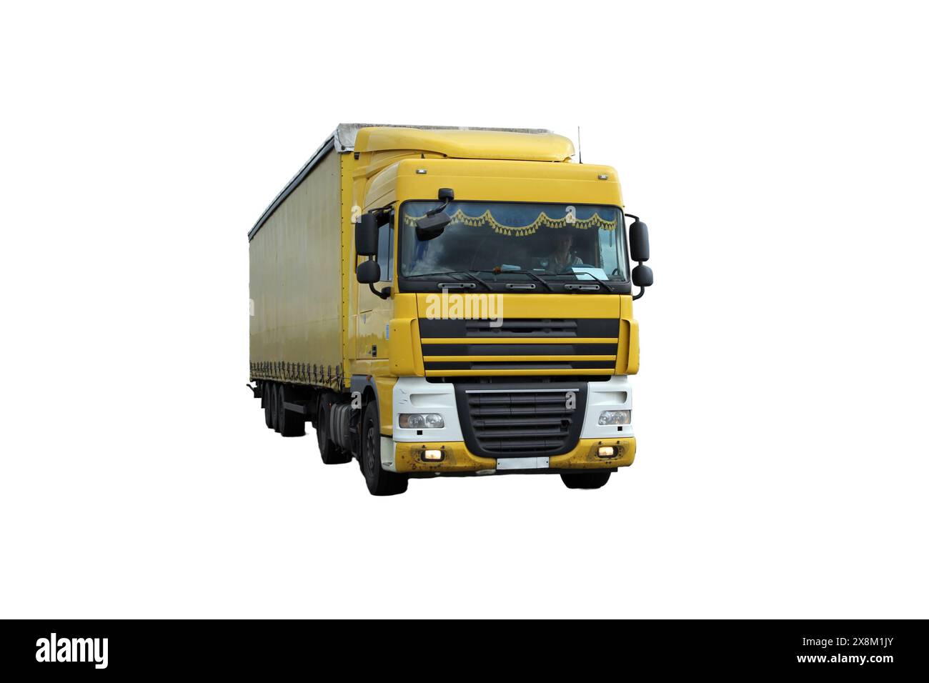 Car for transportation of heavy bulk cargo isolated on a white ...