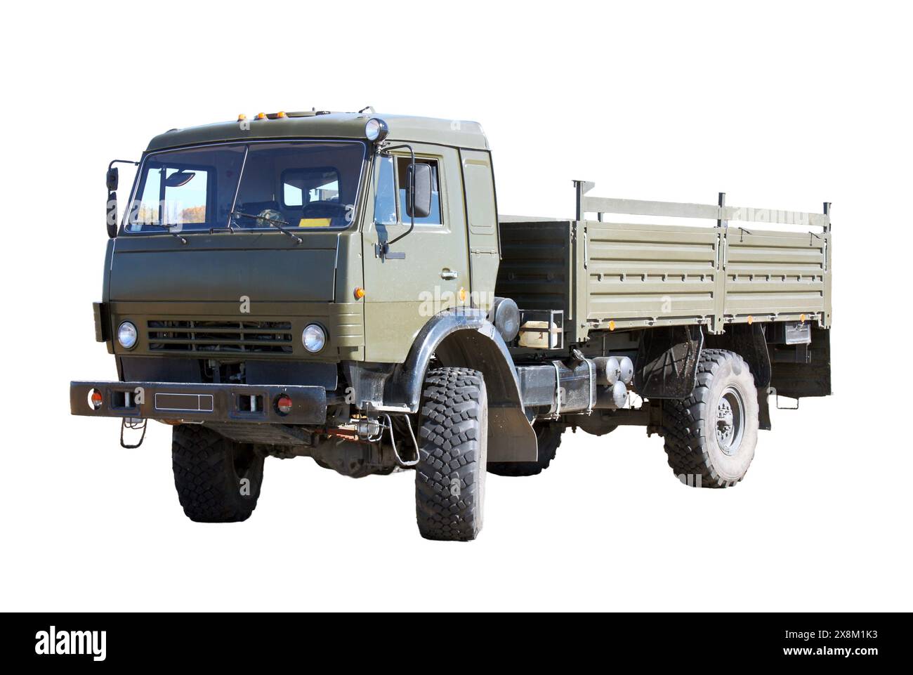 Car for transportation of heavy bulk cargo isolated on a white ...