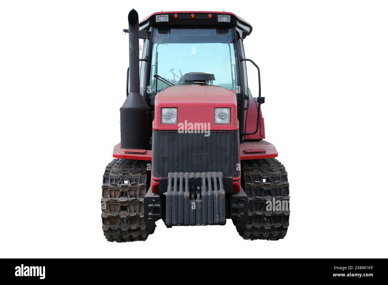 Red combine harvester agriculture machinery isolated on white ...