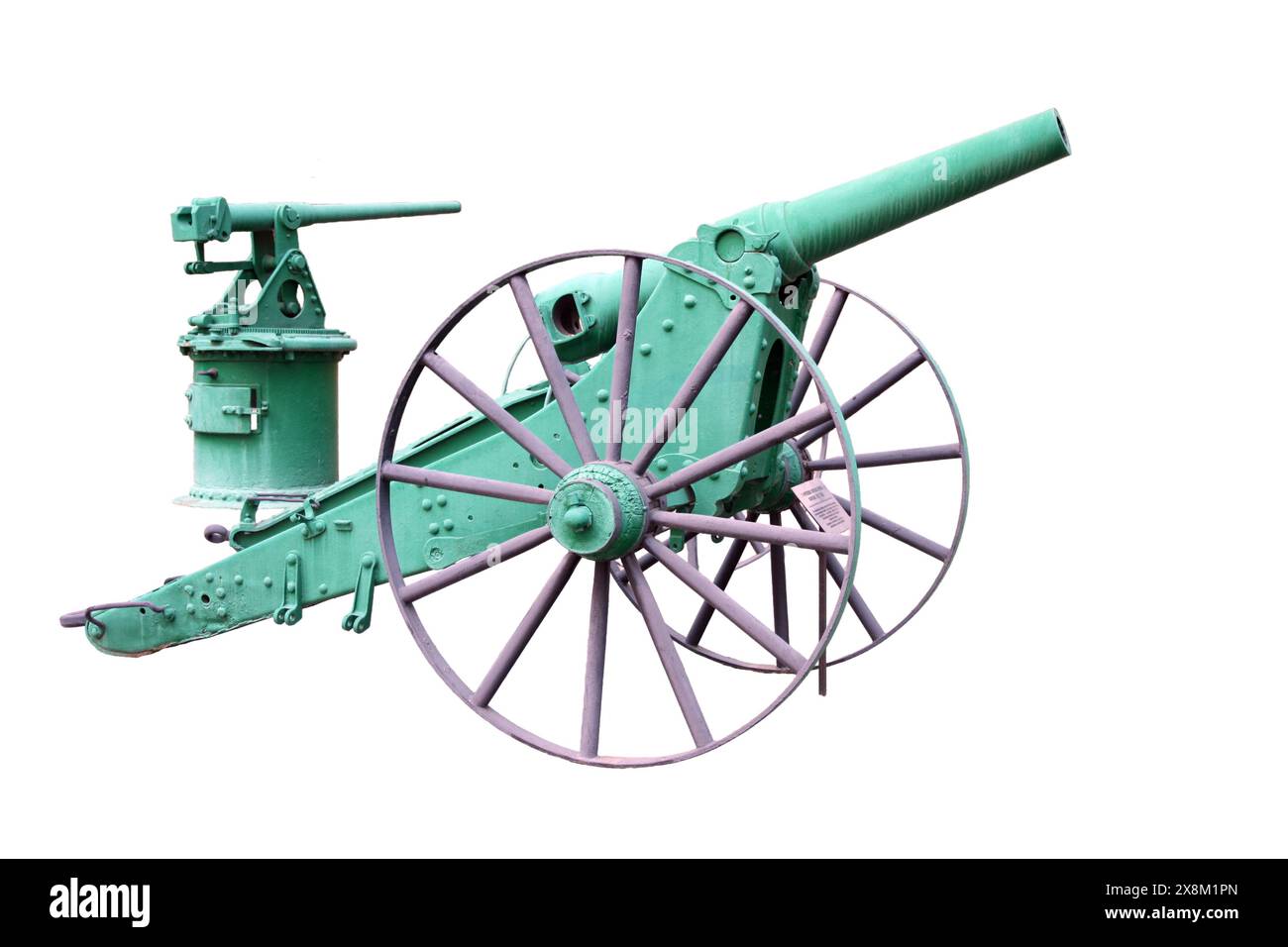 Old green russian artillery field cannon gun isolated on white ...