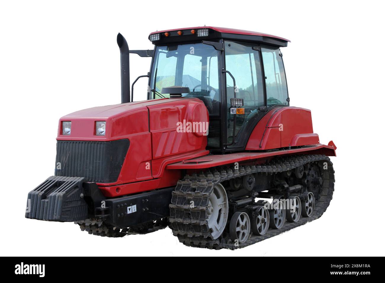 Red combine harvester agriculture machinery isolated on white ...