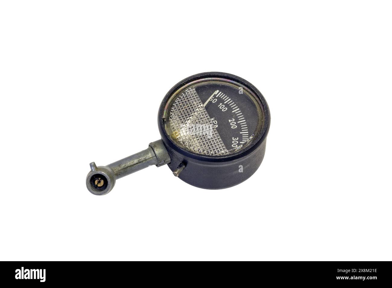 Old circular industrial pressure gauges isolated on a white background ...