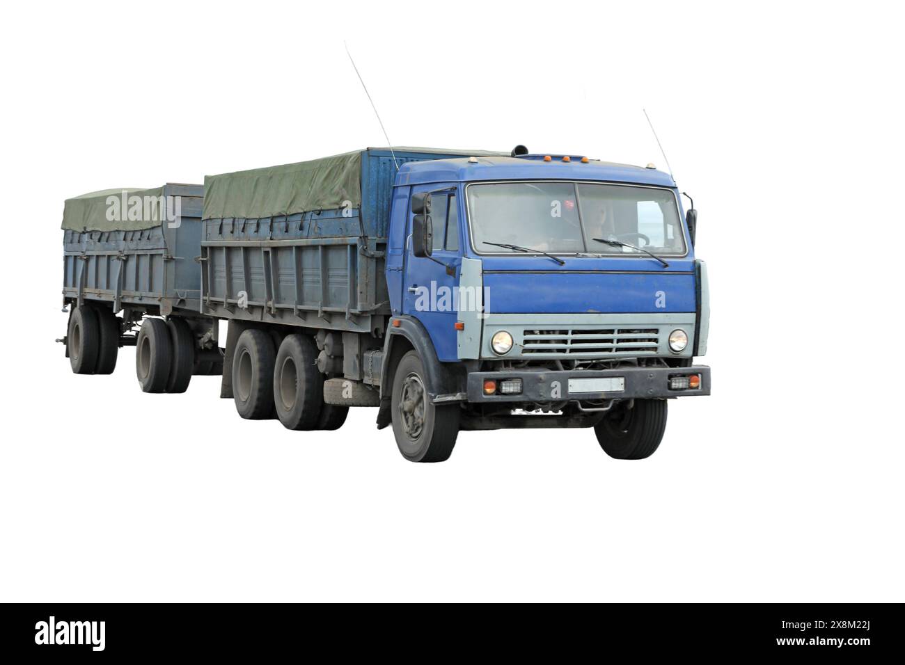 Car for transportation of heavy bulk cargo isolated on a white ...