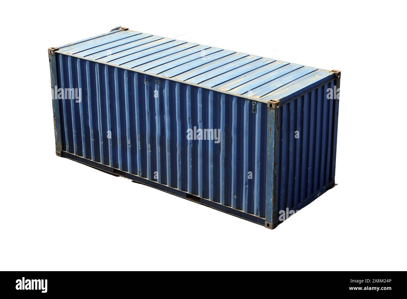 Standard blue cargo container isolated on white background, side view ...