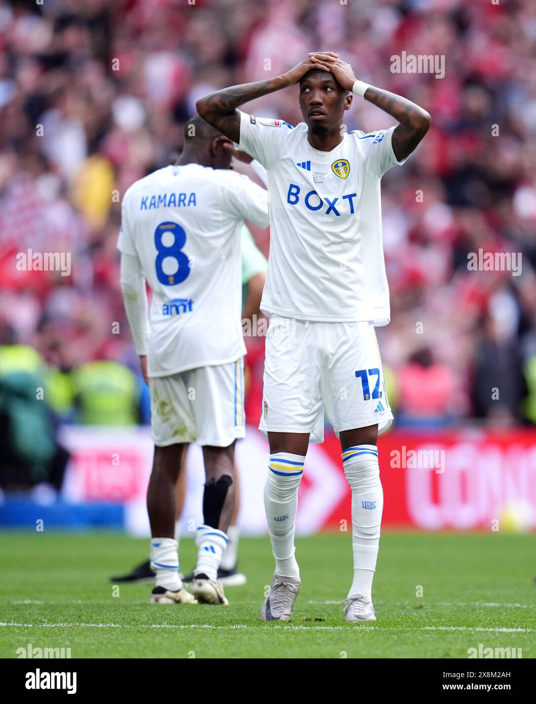 Leeds United's Jaidon Anthony reacts after losing the Sky Bet ...