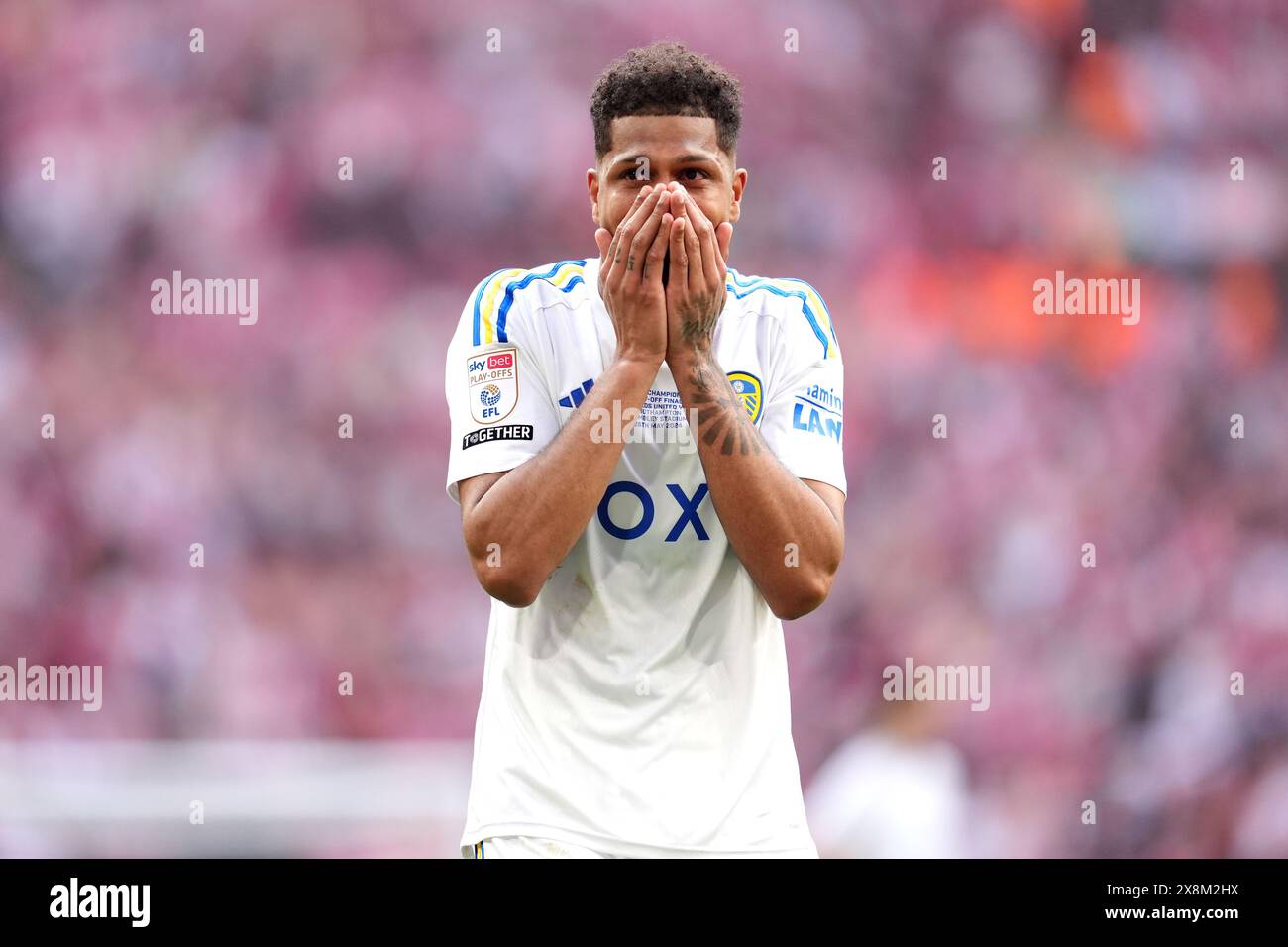 Leeds United's Georginio Rutter looks dejected following defeat in the ...