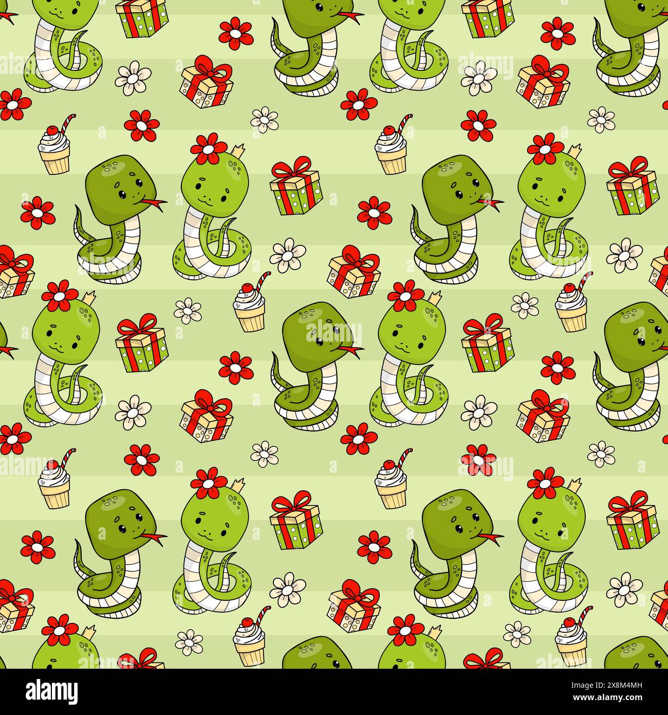 Seamless pattern with cute couple snakes, boy and princess girl on ...