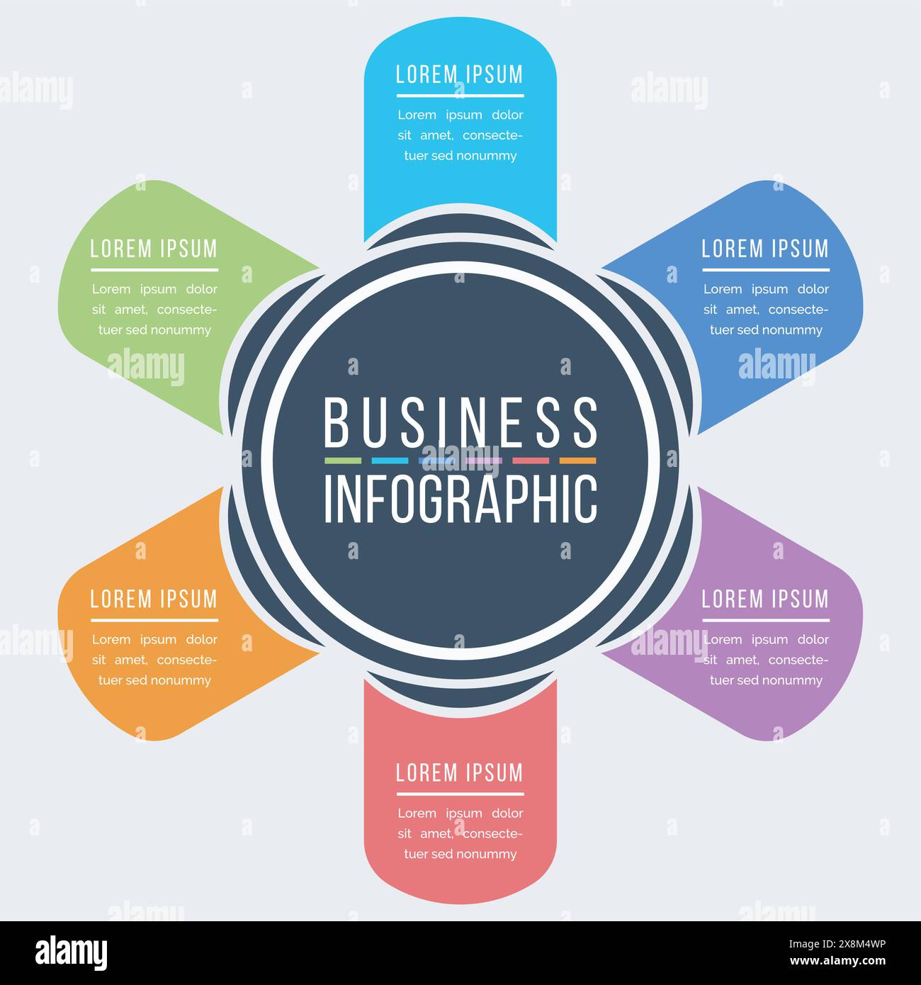 Infographic design colorful 6 steps, objects, elements or options ...