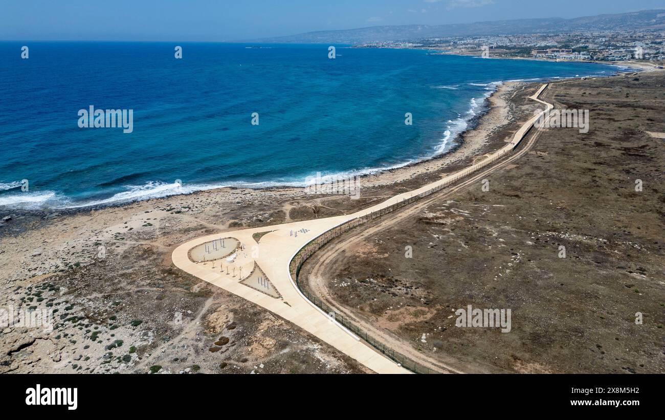 Aerial drone view of Paphos coastal path Paphos city, Cyprus Stock ...