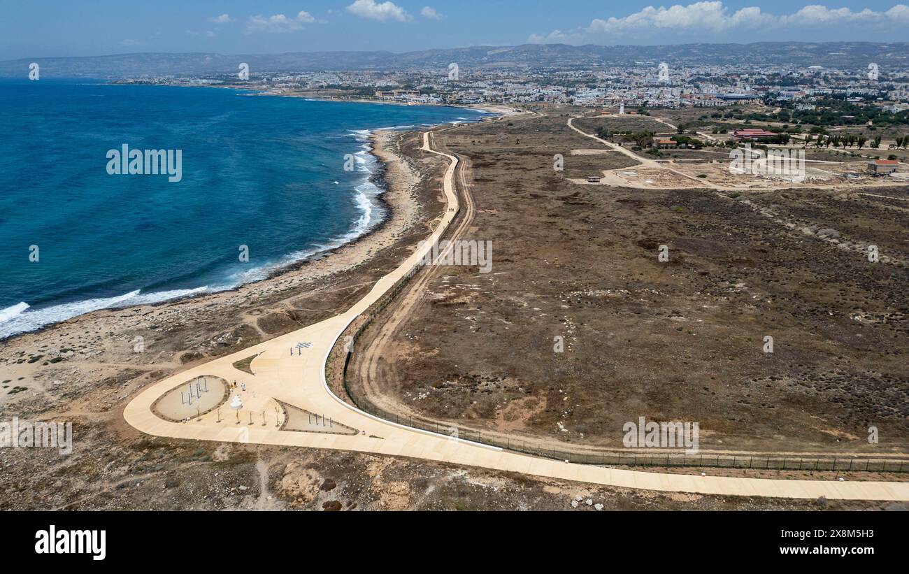 Aerial drone view of Paphos coastal path Paphos city, Cyprus Stock ...