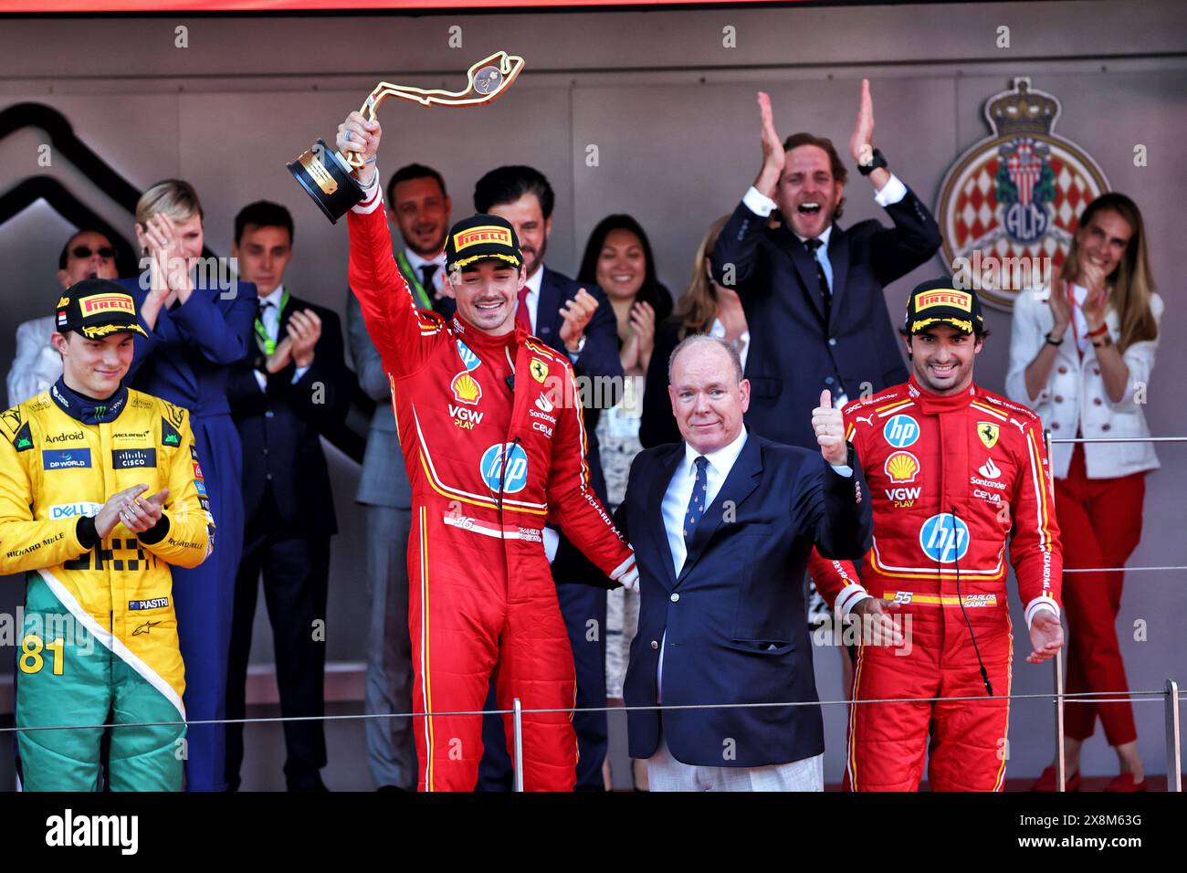 Monaco, Monte Carlo. 26th May, 2024. The podium (L to R): Oscar Piastri ...