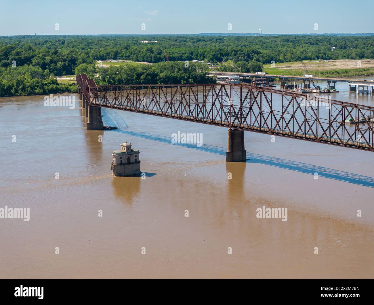 Aerial view of the chain of rocks bridge on route 66 across the ...