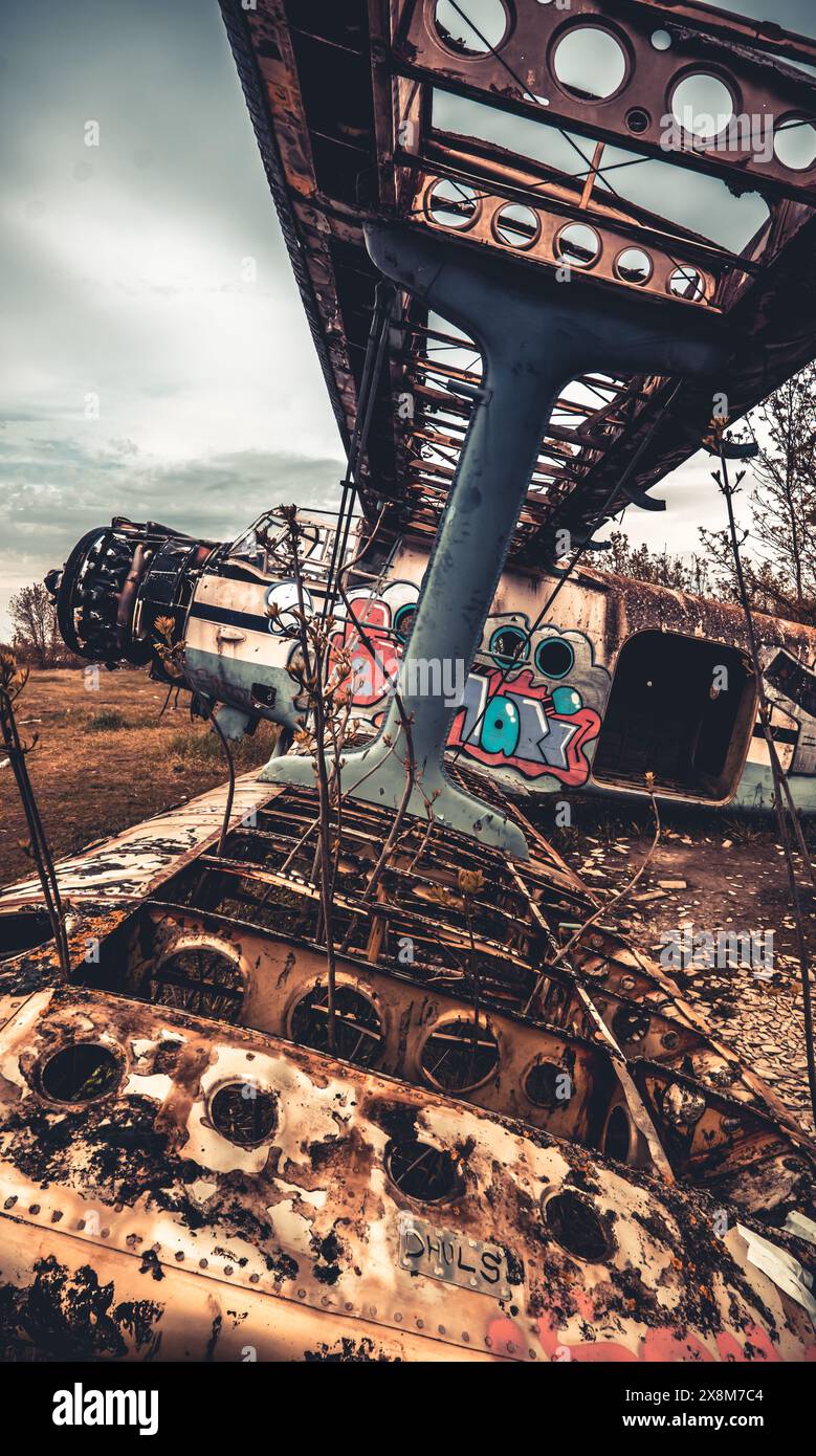 Vovchansk, Ukraine - 15 May 2020: Closeup view of old destroyed ...