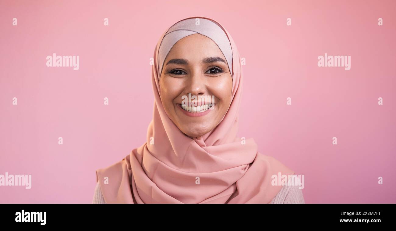 Happy muslim woman. Positive attitude. Traditional outfit. Portrait of ...