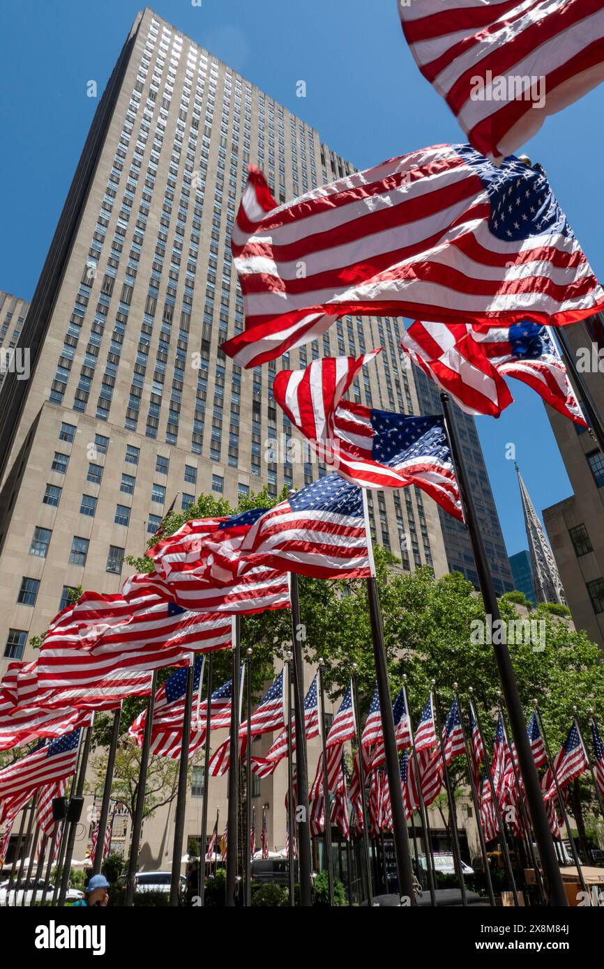 Patriotic Flags at Rockefeller Center on Memorial Day, New York City, USA 2024 Stock Photo - Alamy