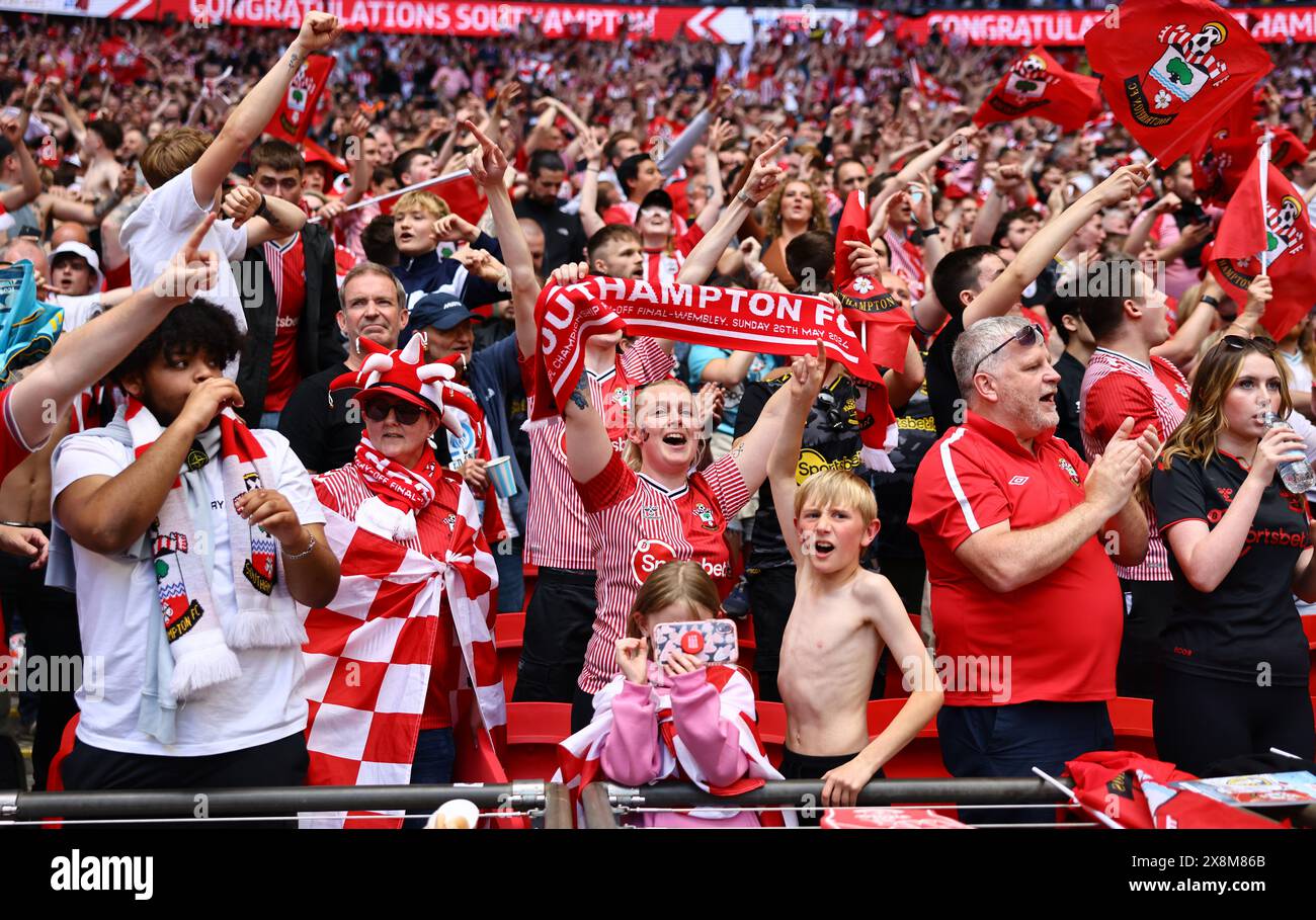 London, UK. 26th May, 2024. Southampton fans celebrate during the Sky ...