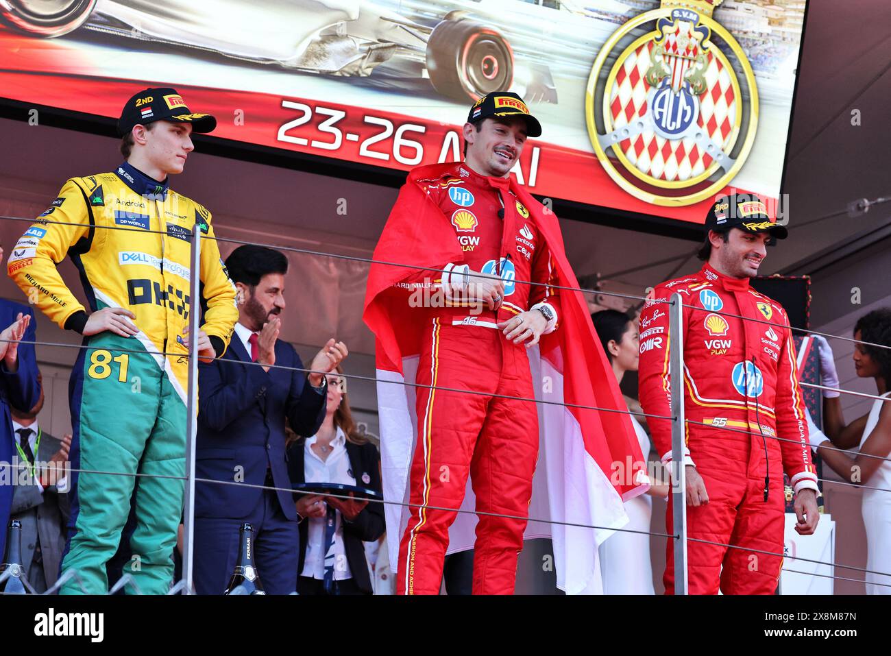 Monte Carlo, Monaco. 26th May, 2024. The podium (L to R): Oscar Piastri ...