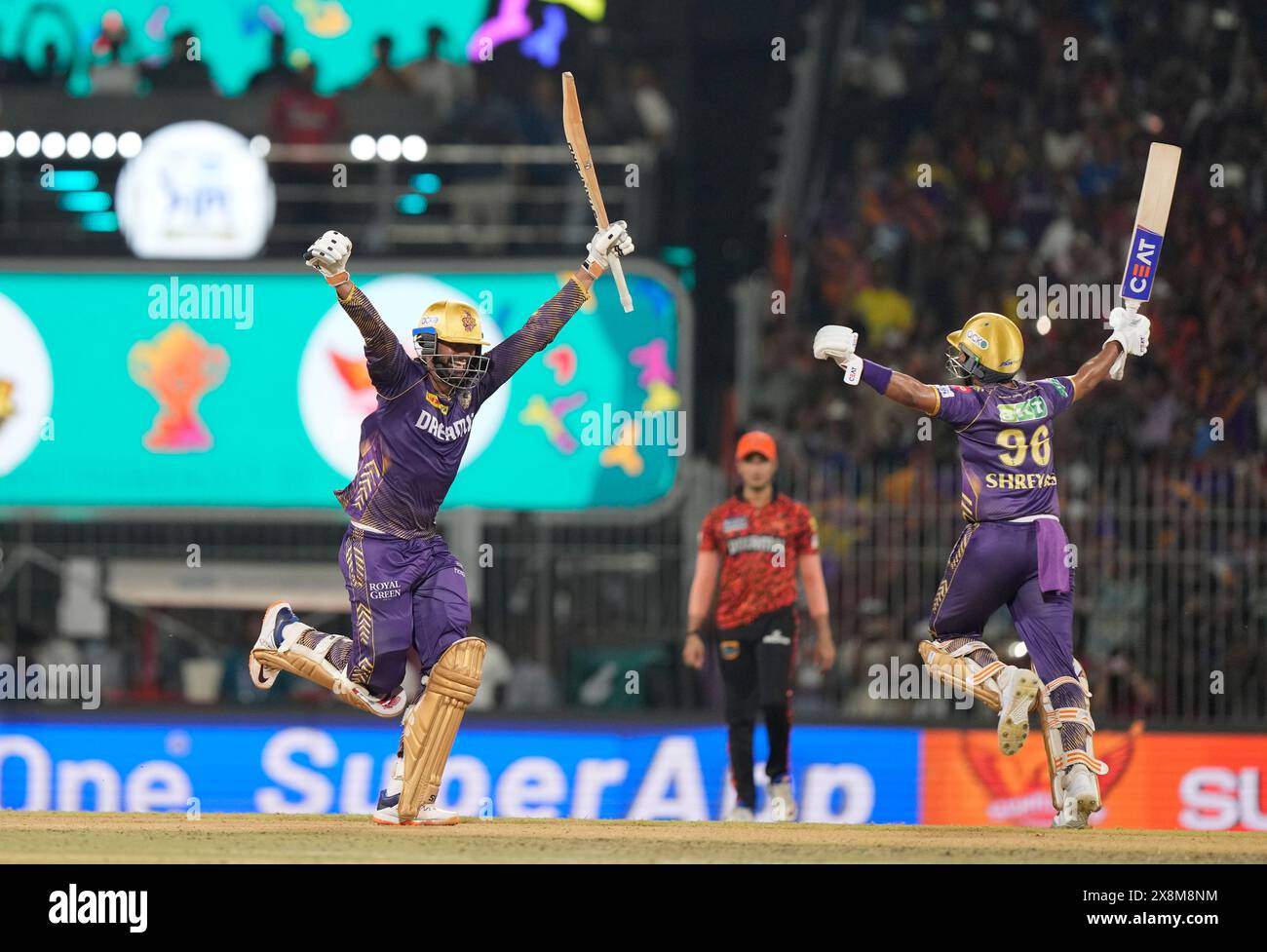 Kolkata Knight Riders' captain Shreyas Iyer , left, with teammate ...