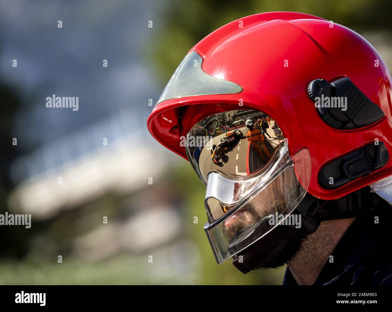 MONACO - Max Verstappen (Red Bull Racing) can be seen in the reflection ...