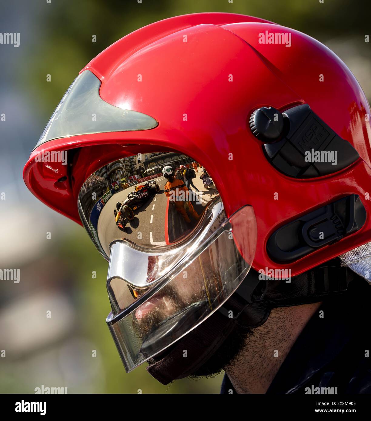 MONACO - Max Verstappen (Red Bull Racing) can be seen in the reflection ...