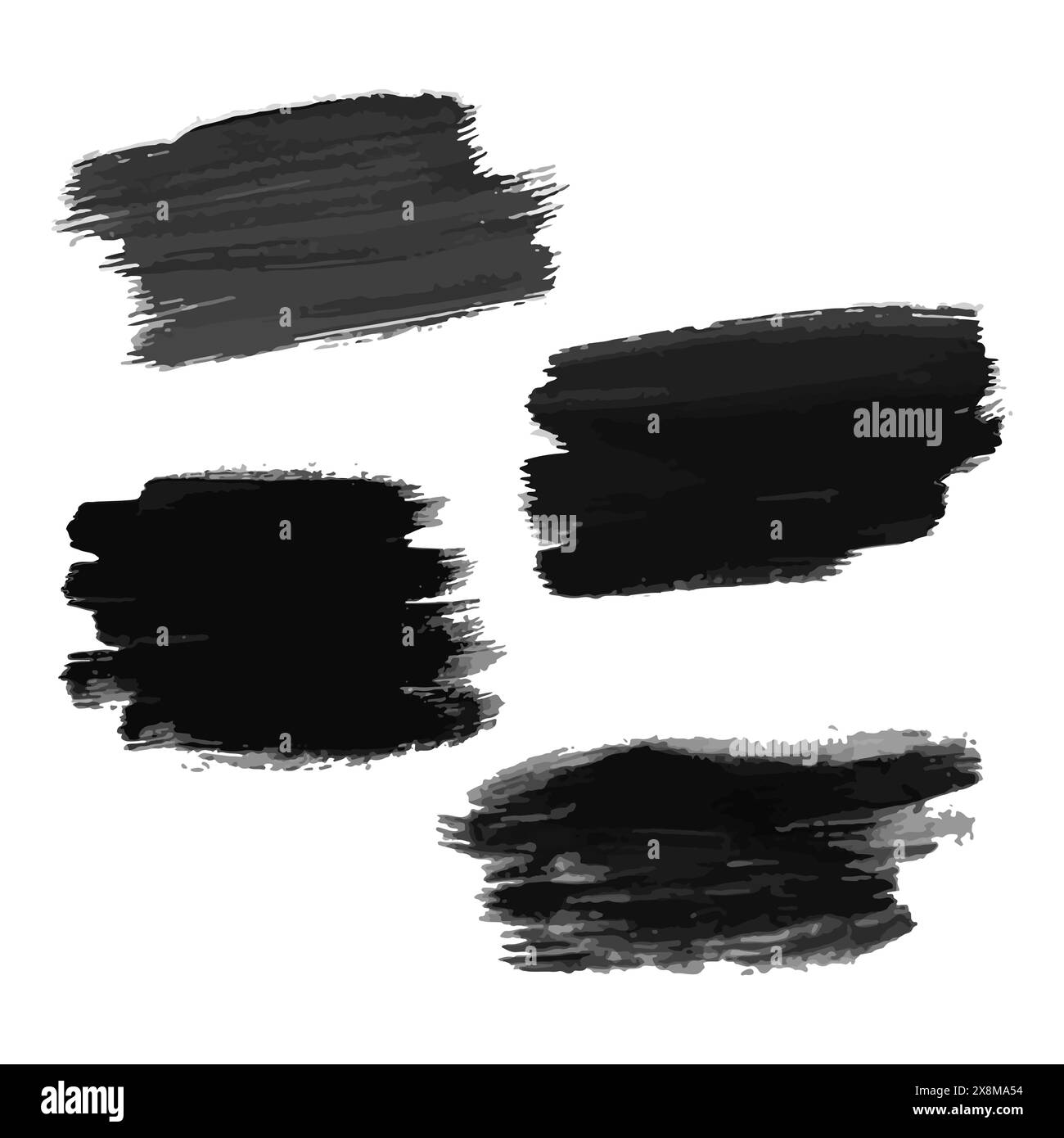 Set of four black hand drawn ink stains. Ink spots isolated on white ...
