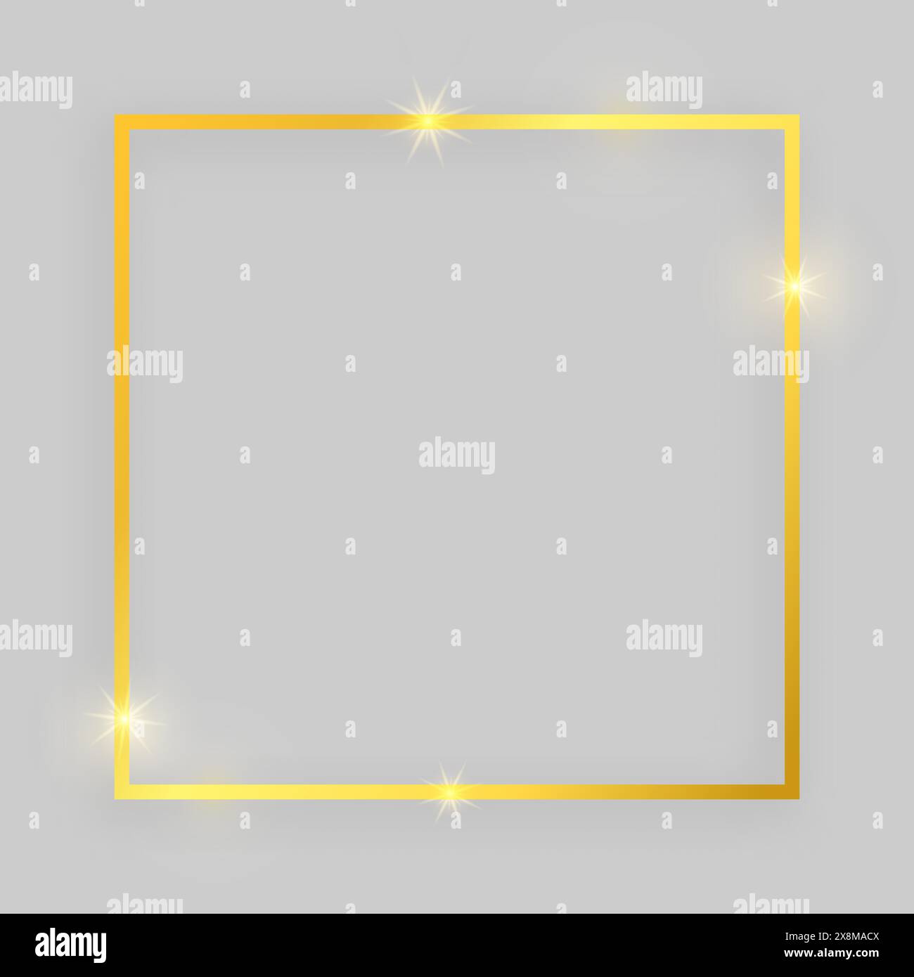 Shiny frame with glowing effects. Gold square frame with shadow on grey ...