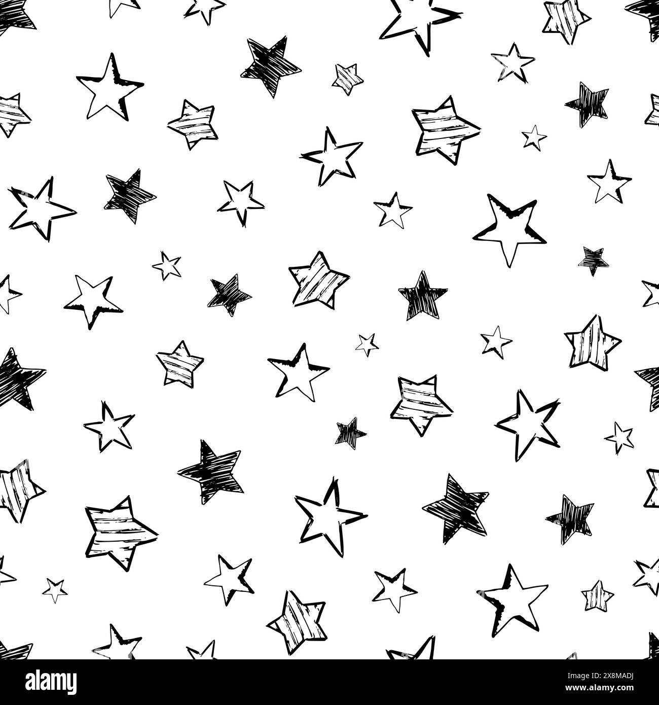 Seamless background of doodle stars. Black hand drawn stars on white ...