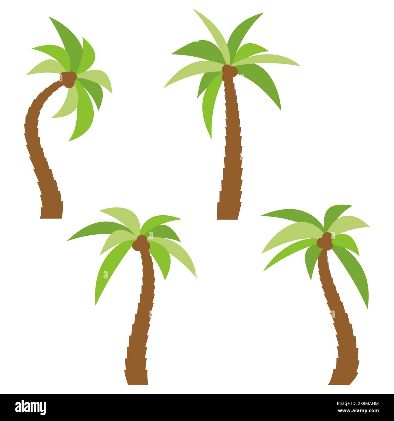 Set of four different cartoon palm trees isolated on white background ...