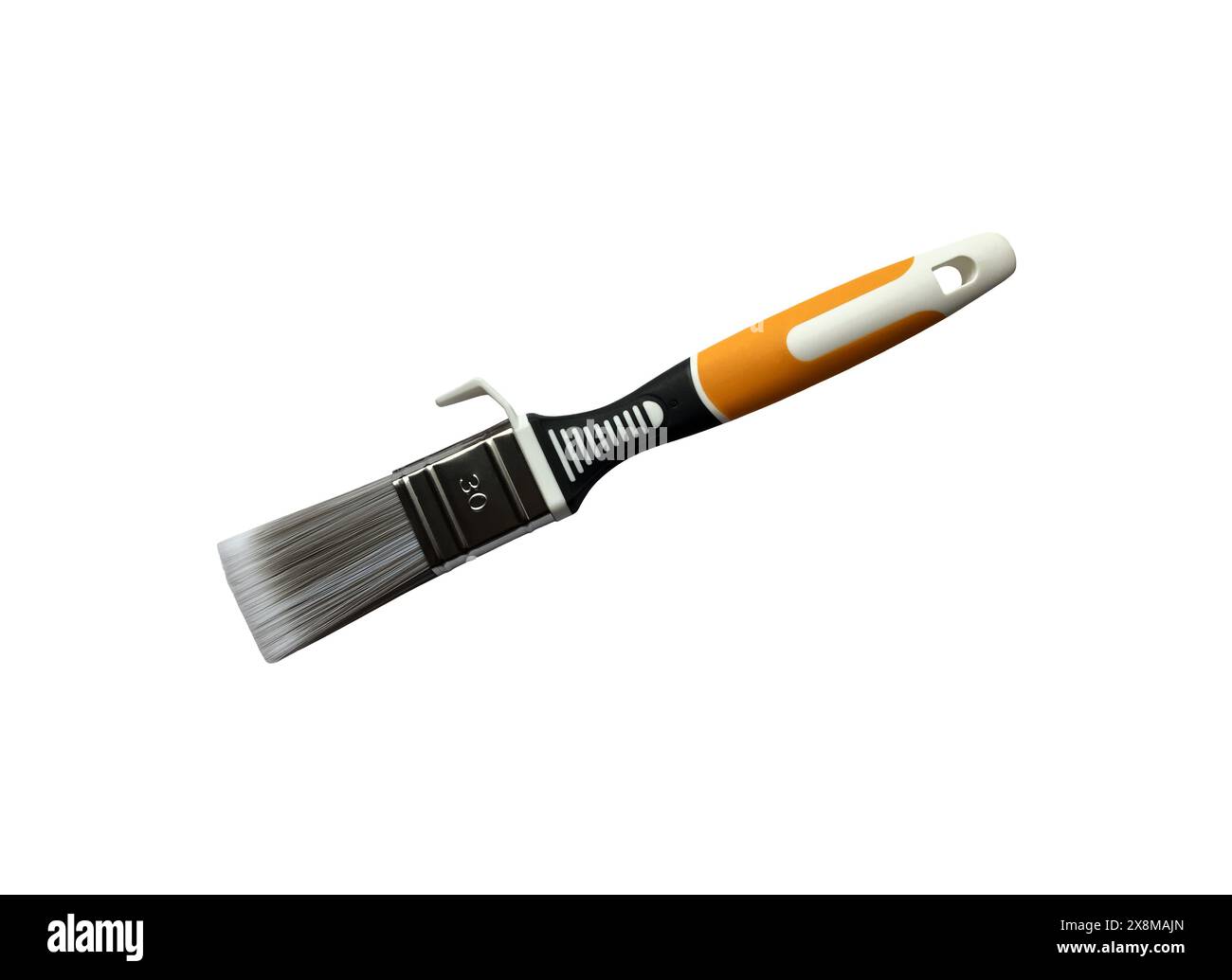 Paint brush top view closeup, clean new cutout working tool for house ...