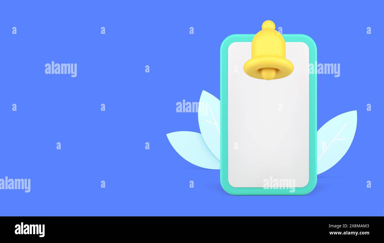 Smartphone reminder alert empty screen button ring bell 3d icon ...