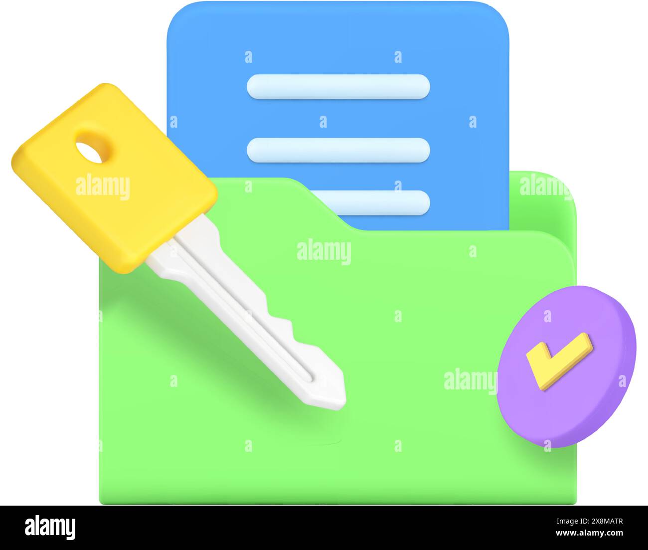 Document Data Information Folder Key Takeaway Password Pass Protection 3d Icon Realistic Vector