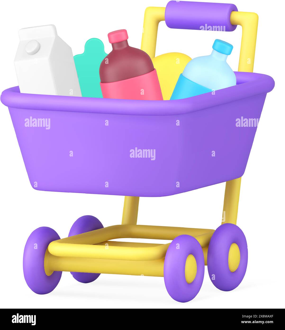 Supermarket trolley full grocery shopping goods food market purchase 3d ...