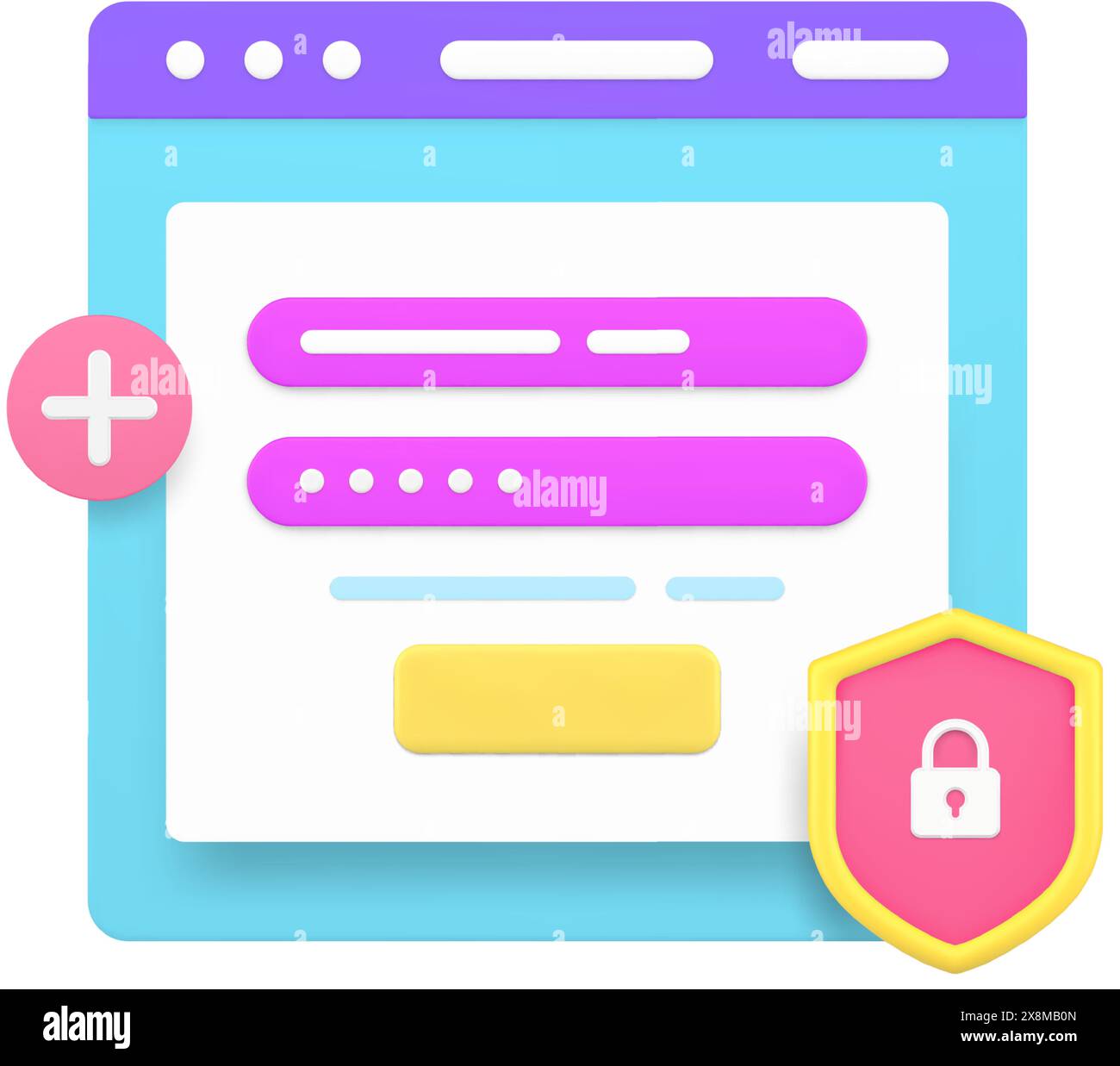 Internet browser login password registration security personal data protection 3d icon realistic ...