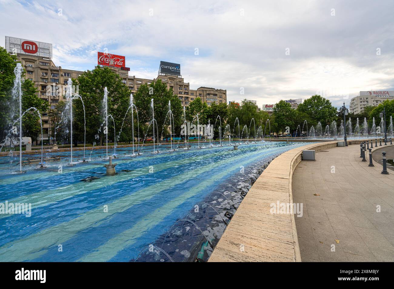 Bucharest, Romania. May 23, 2024. view of the fountains in the Unirii ...