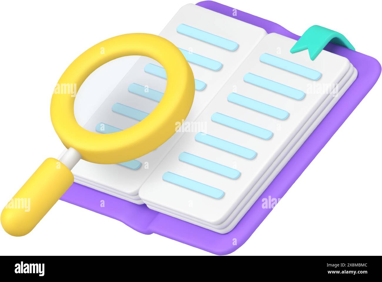 Open book reading with magnifying glass education knowledge learning 3d ...