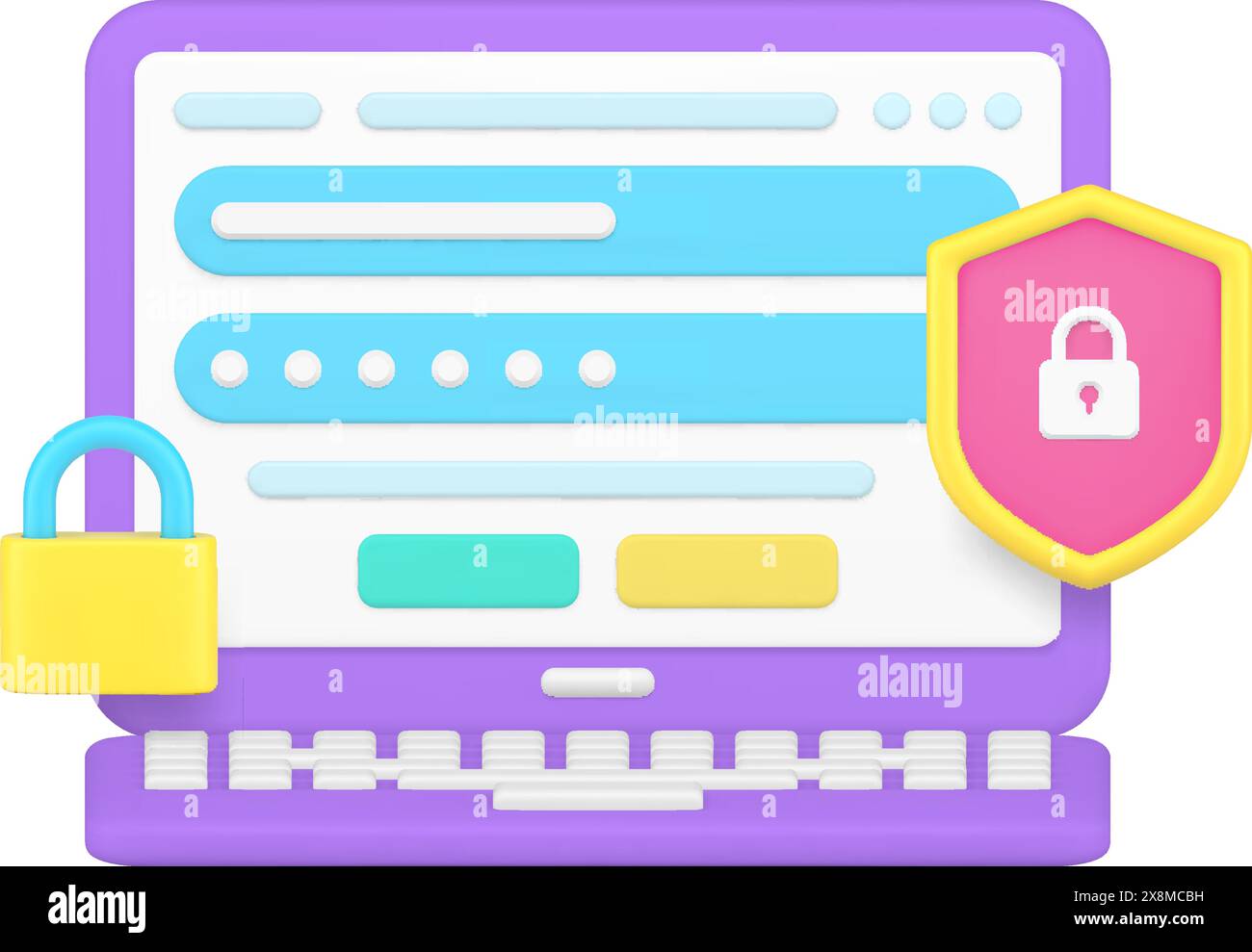 Laptop personal account data protection login password safety access 3d ...