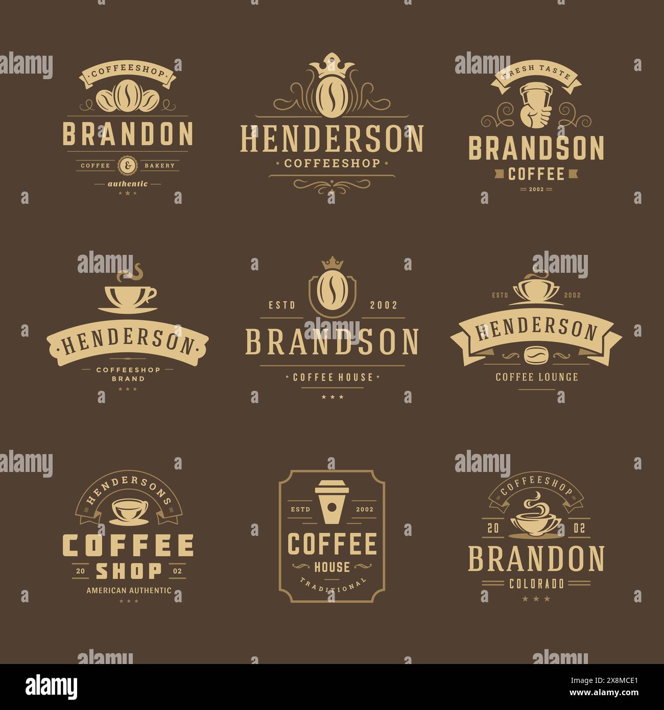 Coffee shop logos design templates set vector illustration for cafe ...