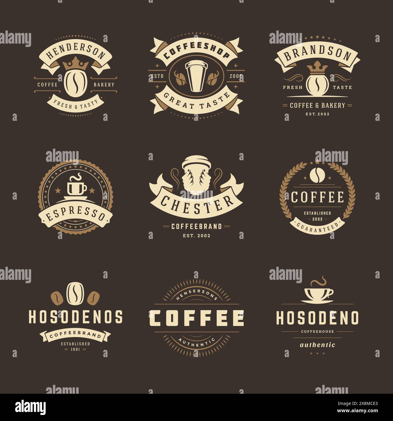 Coffee shop logos design templates set vector illustration for cafe ...