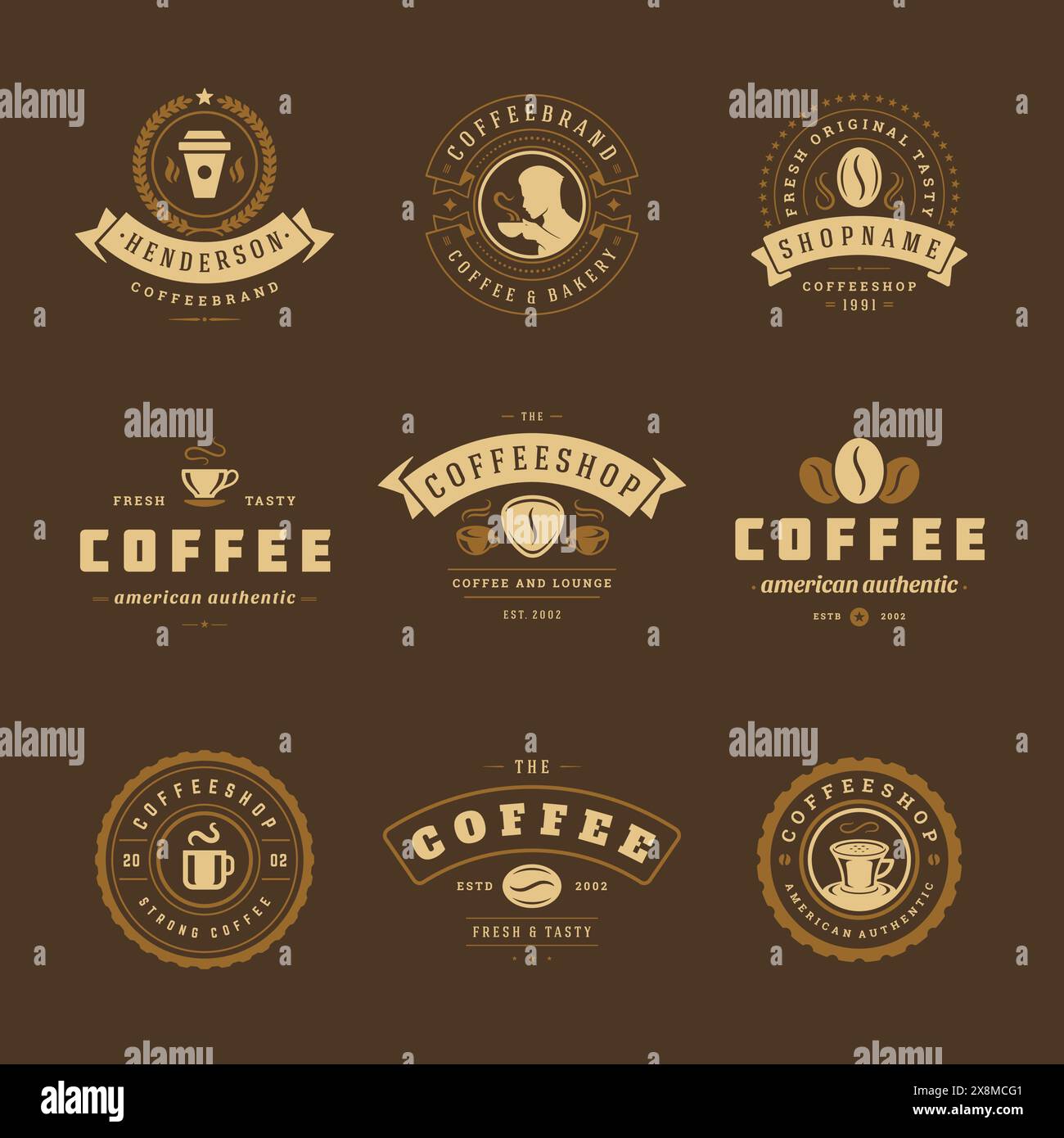 Coffee shop logos design templates set vector illustration for cafe ...