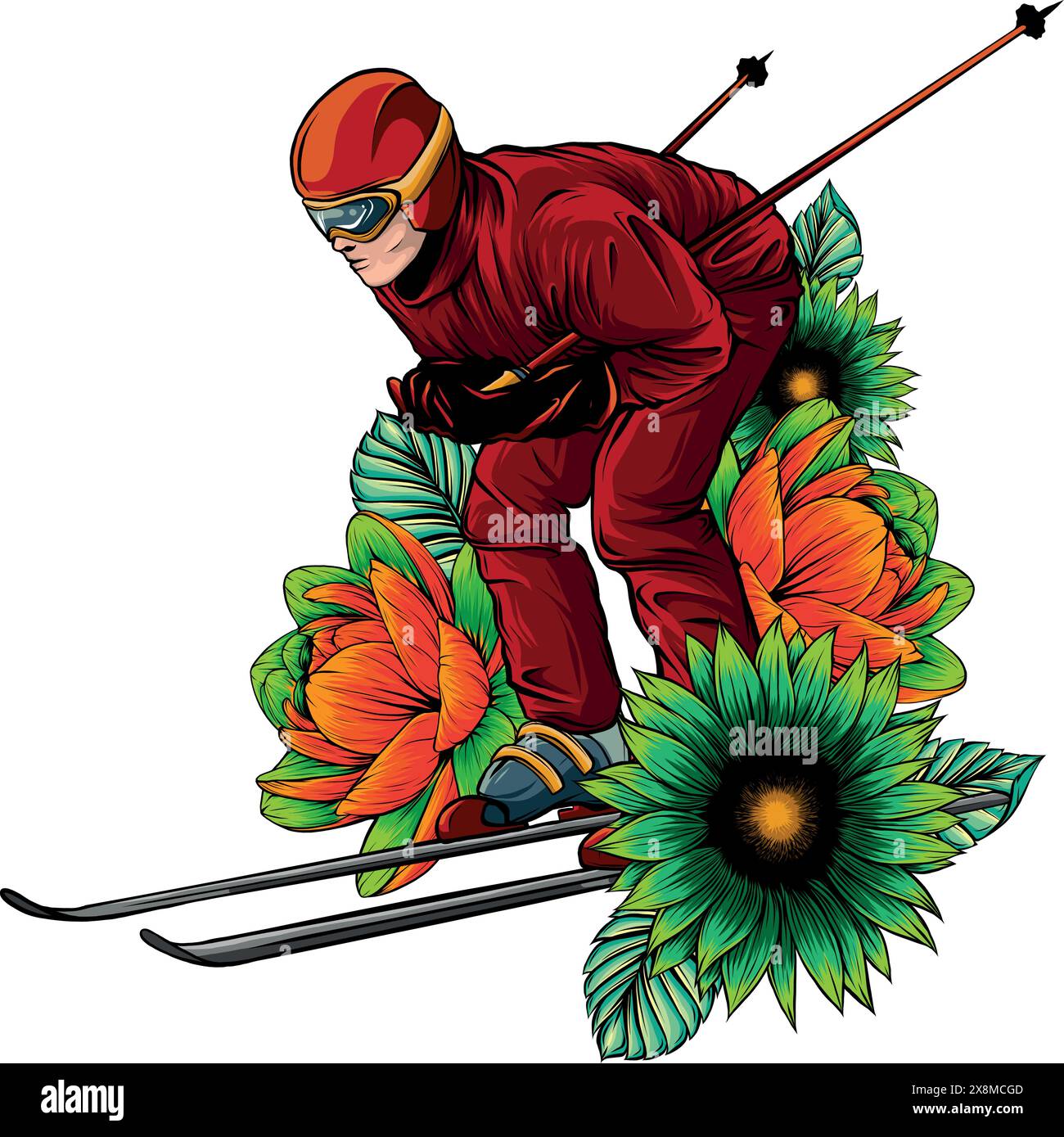 Vector illustration of skiing man colored draw Stock Vector Image & Art ...