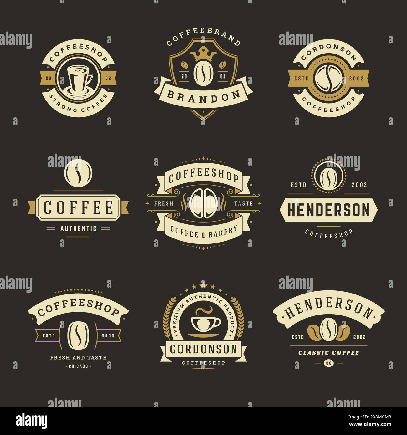 Coffee shop logos design templates set vector illustration for cafe ...