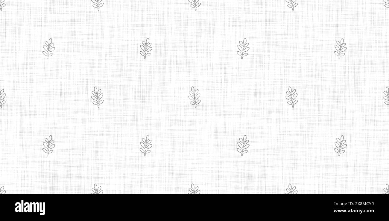 White neutral minimal botanical leaf motif with Linen effect texture ...