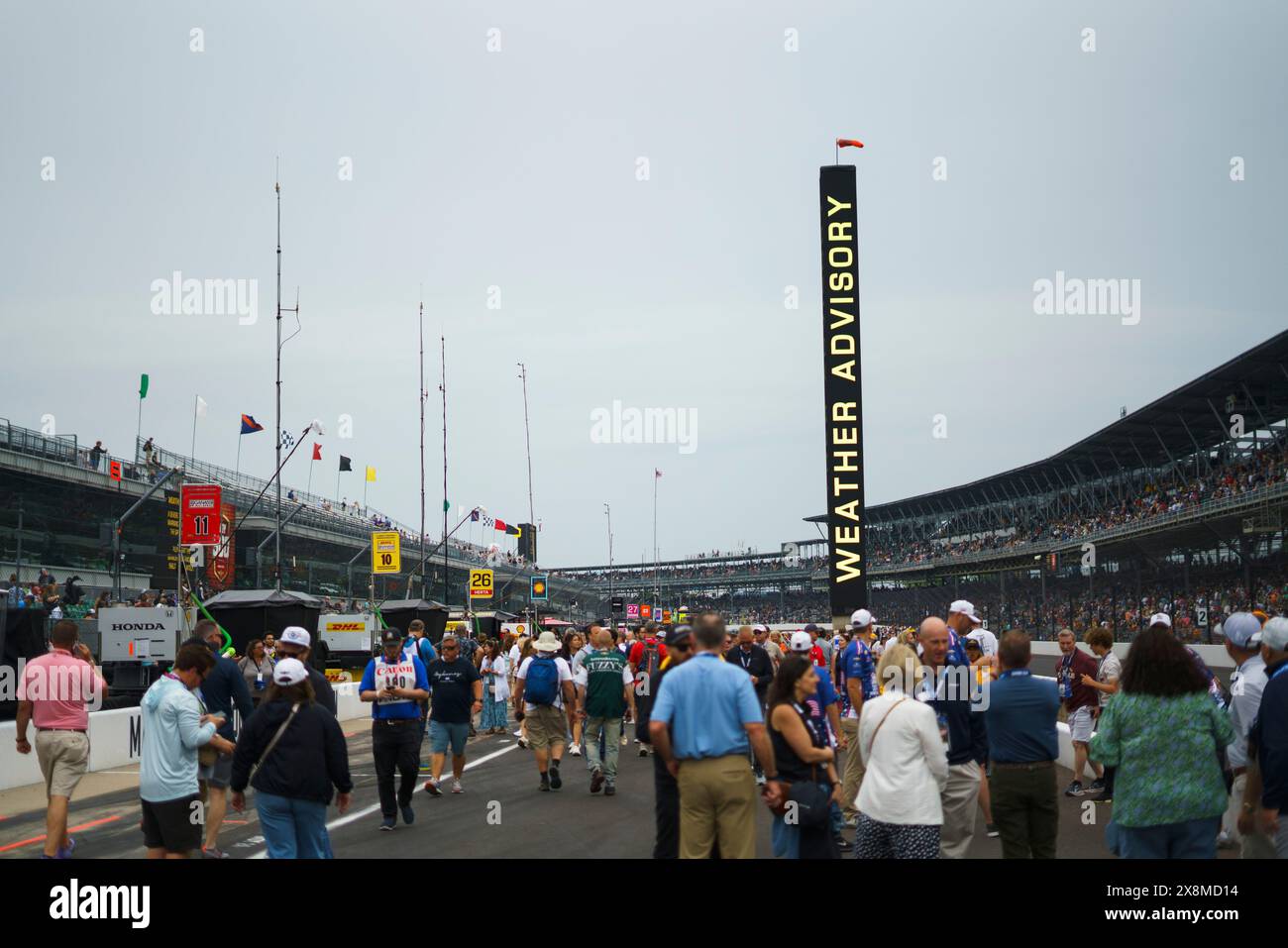 INDIANAPOLIS, INDIANA - MAY 26: Face fans are evacuated from the stands ...