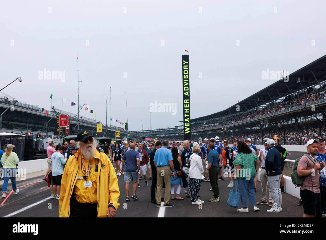 INDIANAPOLIS, INDIANA - MAY 26: Face fans are evacuated from the stands ...